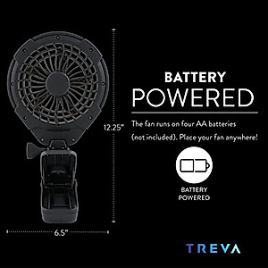 Treva 5 Inch Battery Powered Clip Slim and Portable Cooling Fan with Clamp for Travel, Outdoor,Camping, Car, Office Desk, Baby Stroller - Multi-Directional Rotating and Adjustable Head, Khaki (FC05005)