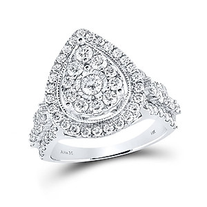 14kt White Gold Round Diamond Teardrop Bridal Wedding Engagement Ring 1-3/4 Cttw