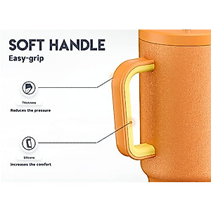 Meoky 40oz Tumbler with Handle, Leak-proof Lid and Straw, Insulated Coffee Mug Stainless Steel Travel Mug, Keeps Cold for 34 Hours or Hot for 10 Hours (Peach)