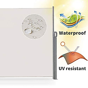 sunseen Side Awning Retractable Patio Awning Folding Screen Fence Privacy Wall Corner Divider Indoor Room Divider Garden Outdoor Sun Shade Wind Screen with Steel Pole (L 118” x H 63”, Beige)