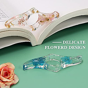 CALIDAKA 2pcs Transparent Thumb Book Page Holder Resin Book Page Holder Handmade Dried Flower Resin Thumb Ring Page Holder,Finger Bookmark Holder,for Reader Book Lover Literary(Transparent)