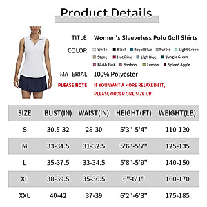 LastFor1 Women's Sleeveless Polo Golf Shirts Quick Dry 50+ UV Protection V-Neck with Collar Lightweight Tennis Tank Tops White L
