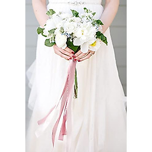 Serwalin Fringe Pink Chiffon Ribbon Silk Ribbon Set for Gift Wrapping 1.5" 6 Yd Fringe Frayed Edges Boho Wedding Ribbon Set for Bouquets Wrap,Wedding Invitations, Gifts Wrapping, Blush Pink