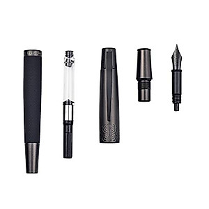 6013 Pure Black Solid Metal Fountain Pen Extra Fine Nib, Senior General Ink Converter Pen Metal Box by Hongdian
