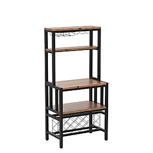 Recaceik Wine Rack Freestanding Floor, Kitchen Organizers and Storage with Wine Bottle Holder Glass Holder, Multi-Function Bakers Rack Home Coffee Wine Bar Cabinet, Rustic Brown