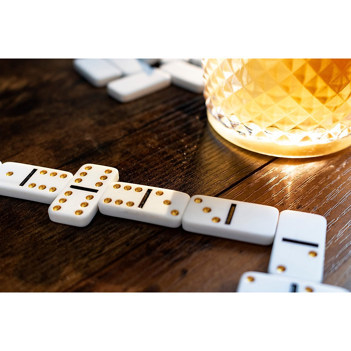 Iron & Glory | Dominoes Set | Travel Games for Adults | Mini Dominoes Set with Metal Tin Case | Family Games for Game Night | 28 Numeral Dominos & Board Game Essentials | Domino Gifts | White