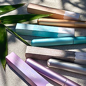 Eco-Pals | Collapsible Straw Travel Straw with Soft Silicone Mouthpiece, Reusable Straws with Case | Stainless Steel Straws Drinking Reusable | Dishwasher Safe | +1 Straw Cleaning Brush (Unicorn)