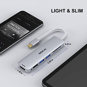 USB C Hub HDMI Adapter for MacBook Pro 2019/2018/2017, MOKiN 5 in 1 Dongle USB-C to HDMI, Sd/TF Card Reader and 2 Ports USB 3.0