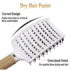 Detangling Brush Boar Bristles Set KTKUDY Hair Brush Curved and Vented Detangler Brush for Women Men Kids Wet and Dry Hair (Red&White)