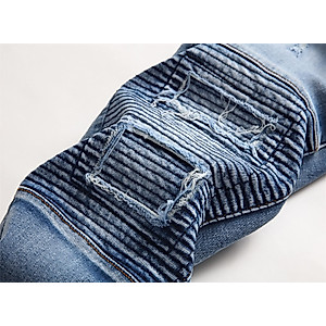 Mens Distressed Skinny Biker Jeans Straight Ripped Hip Hop Moto Denim Pants Classic Slim Fit Holes Stretchy Jean (Blue,38)