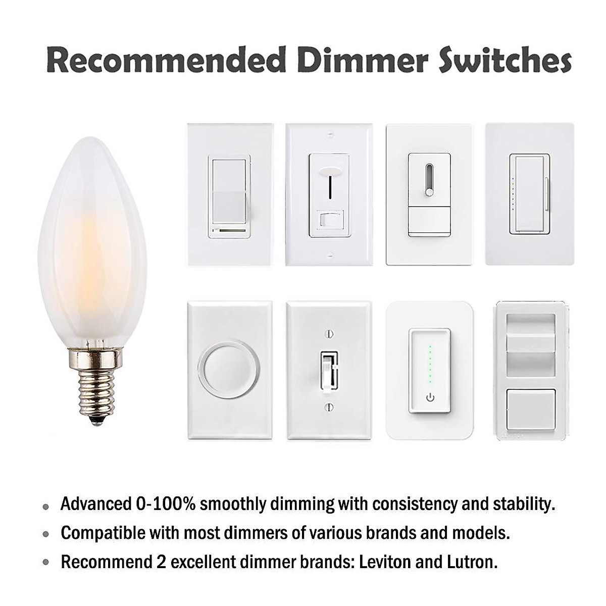 OPALRAY LED Candelabra Bulb, C35 Frosted Glass Cover, 4W Dimmable LED Filament Bulb, 40W Incandescent Bulb Equivalent, E12 Base Lamp, Warm White Light Color 2700K, Torpedo Tip, Pack of 3