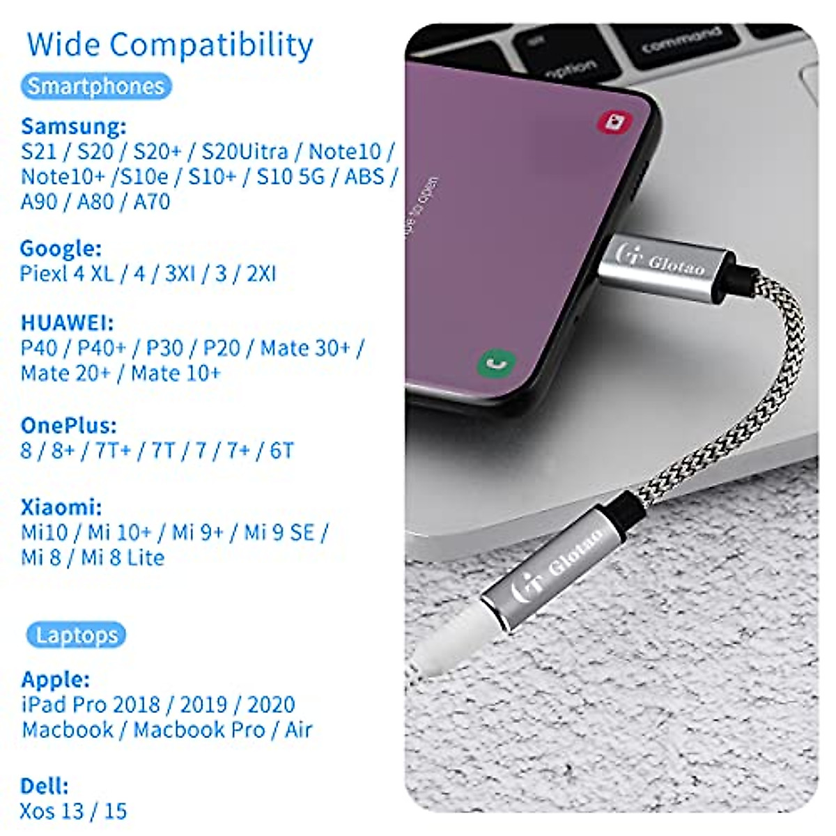 Glotao USB C to 3.5mm Adapter for Samsung S21 Ultra, Galaxy S20 Headphone Adapter USB C to Aux Audio Dongle Cable Cord for Galaxy S20 Note 20 Ultra S20+ Note 10+, Google Pixel 5 4 3 XL