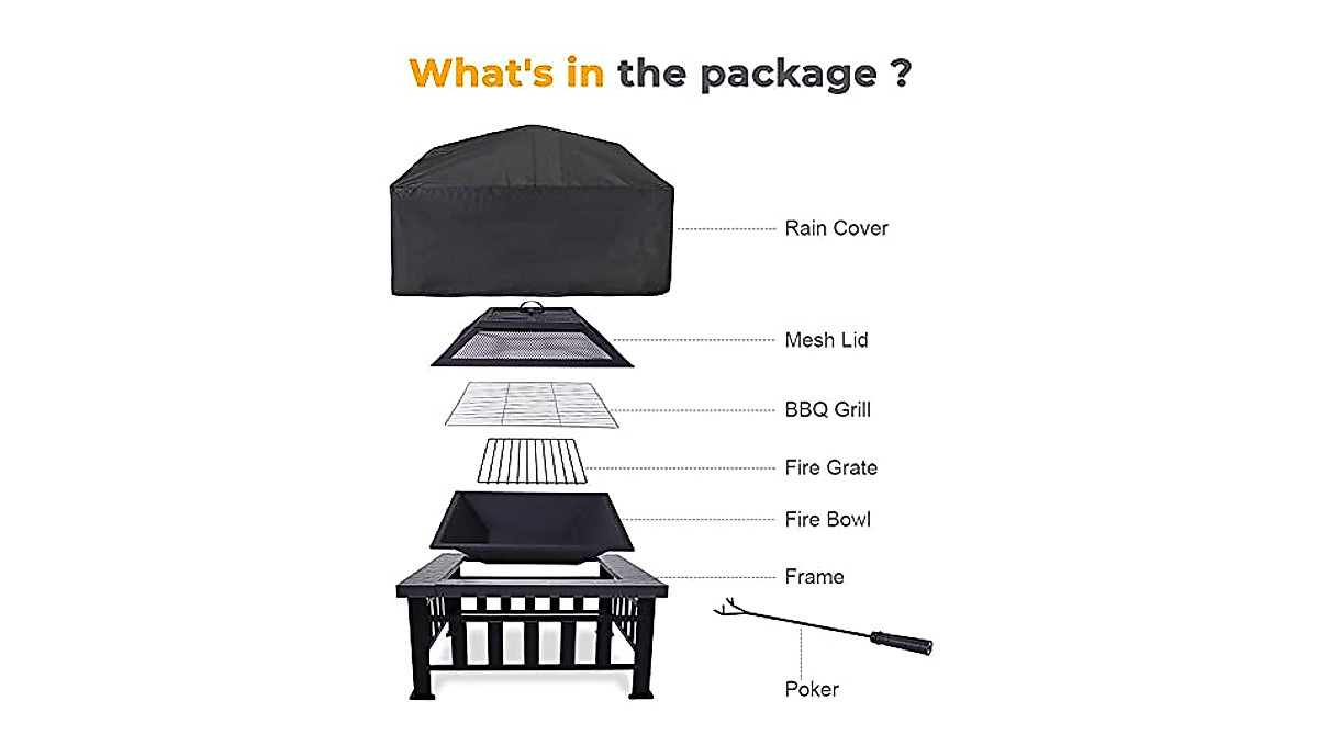 Yardom 34" Square Outdoor Fire Pit Table & BBQ Grill
