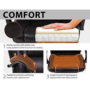 Big and Tall Office Chair-500lbs Executive Massage Office Chair, PU Leather Adjustable Height Computer Desk, Ergonomic Task Chair with Massaging Lumbar Support Home Office Desk Chairs, Brown