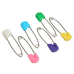 UZZO 50 Pack Colorful Safety Pins Baby Child Infant Kids Plastic Head Cloth Diaper Pins Safety Safe Hold Clip Locking Cloth Stainless Steel Traditional Safety Pin,Color Random Send
