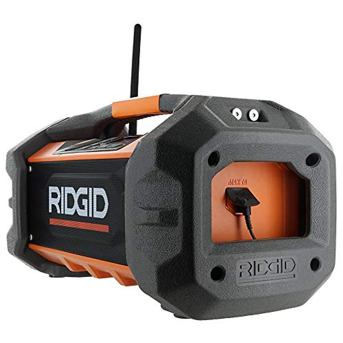 Ridgid R84087 18V Lithium Ion Cordless / Corded Jobsite Radio with Bluetooth, Aux, and AM/FM capabilities (AAA Battery and Aux Cord Included, 18V Battery Not Included)