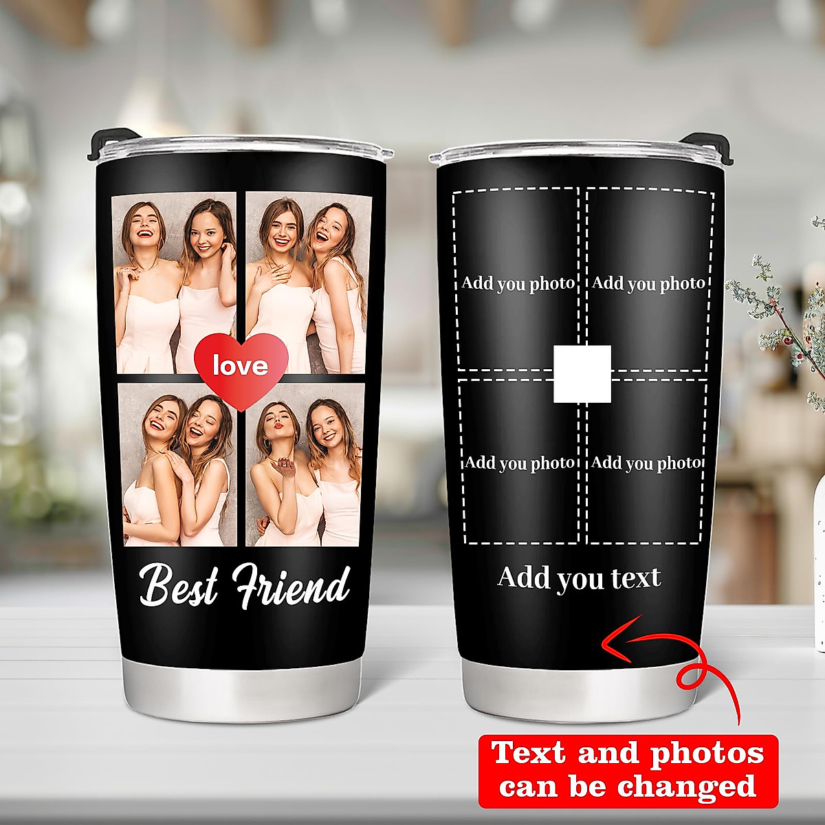 Personalized Tumbler with Picture Text Logo - Custom 20 Oz Stainless Steel Insulated Tumbler with Lid, Personalized Travel Coffee Mug with Photo, Customized Christmas Gifts for Women Men