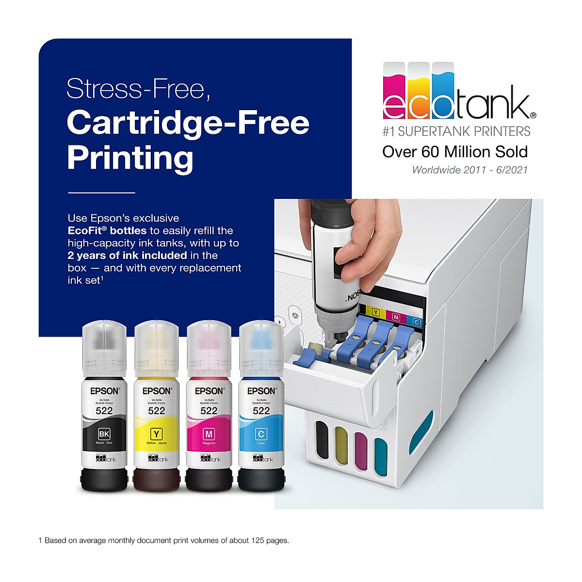 Epson EcoTank ET-2800 All-in-One Wireless Color Supertank Inkjet Printer for Home, White - Print Scan Copy - 10 ppm, 5760 x 1440 dpi, 1.44" LCD Display, Borderless Photo Prints, Cartridge-Free