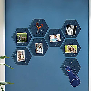Fovasen Hexagon Felt Board Tiles Self Adhesive Wall Bulletin Boards Felt Memo Board Notice Board Felt Pin Board Tiles with Push Pins for Home Office Classroom Wall Decal Creative Decor, Star 8 Pcs