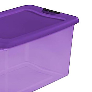 Sterilite 64 Qt Latching Storage Box, Stackable Bin with Latch Lid, Plastic Container to Organize Halloween Decor, Purple Tint with Purple Lid, 6-Pack