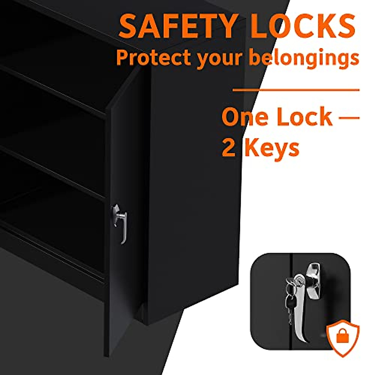 Aobabo Metal Storage Cabinets with Lockable Doors, Steel Locking Storage Cabinet with 2 Adjustable Shelves, Black Metal Cabinet Great for Garage, Home, Office, Warehouse