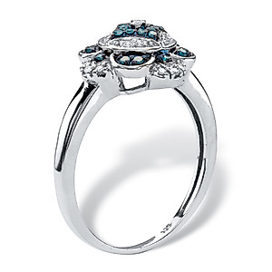 PalmBeach Platinum-plated Sterling Silver Round Genuine Blue and White Diamond Floral Ring (1/5 cttw, I Color, I3 Clarity) Sizes 6-10 Size 6