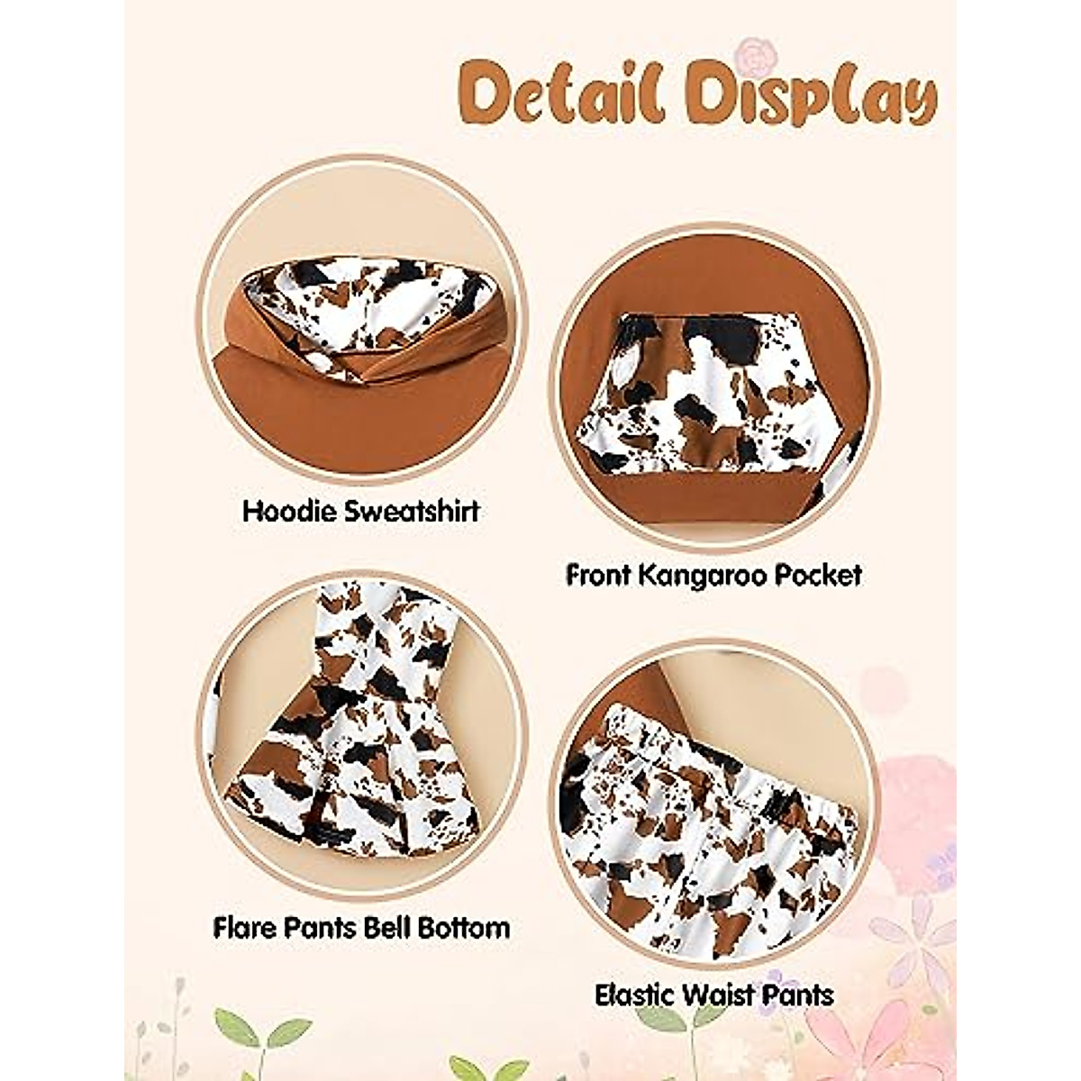 AGAPENG Baby Girl Cow Print Hoodie Sweatsuit - Long Sleeve Sweatshirt & Flare Pants - Fall Winter Clothes 12-18 Month Thanksgiving Outfit