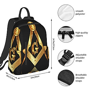 Cute Middle Backpack for Men Women, Lightweight Laptop Backpack Compatible with Gold Freemason Freemasonry Masonic Large Capacity Bookbag for Pencil Box Textbook Bottles