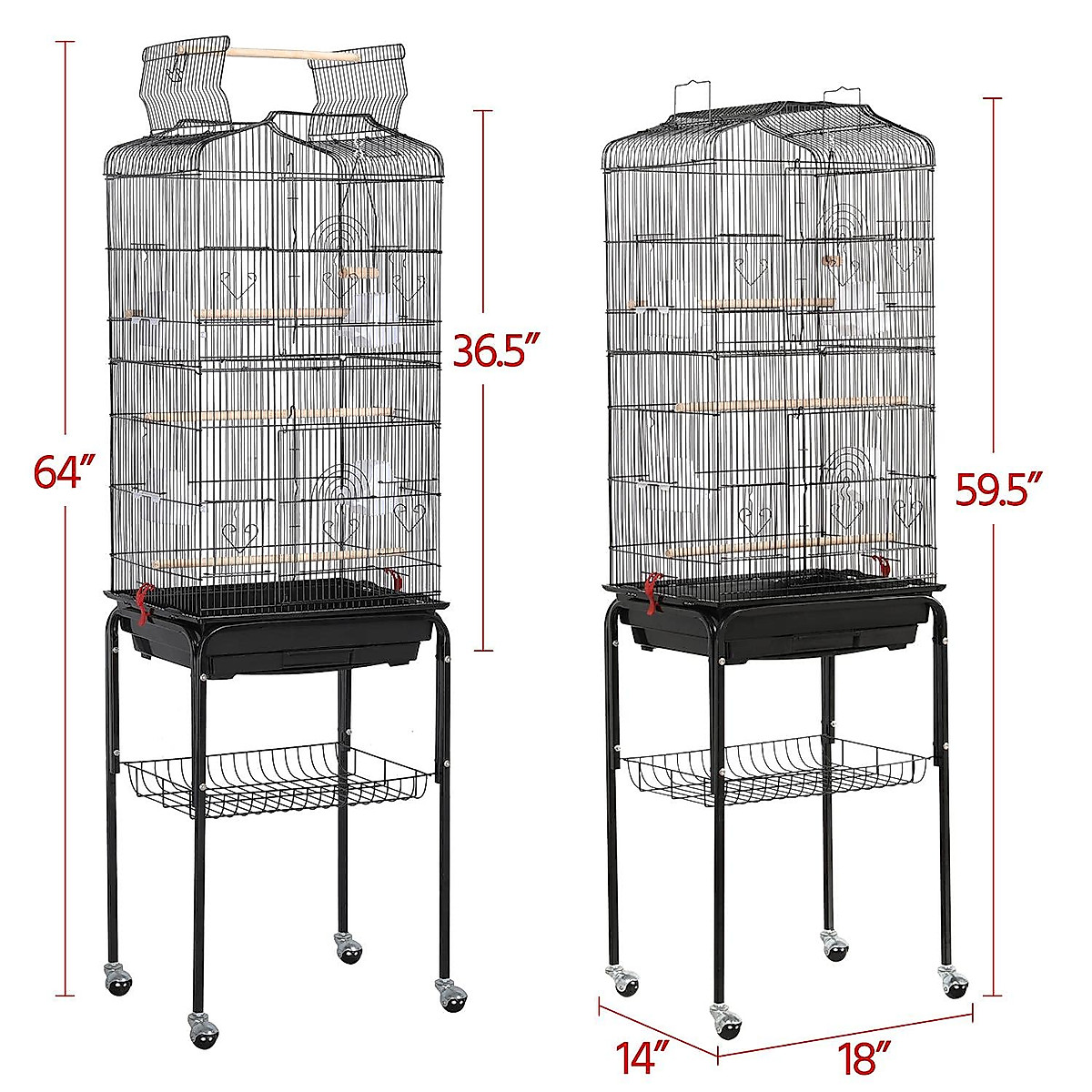 Yaheetech 64-inch Play Open Top Medium Small Bird Cage with Detachable Rolling Stand for Parrot Lovebirds Finches Canaries Parakeets Cockatiels Budgie Parrotlet Conures