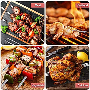 Kabob Skewers 16.8”Long Stainless Steel BBQ Barbecue Skewer Flat Metal Shish Kebob Sticks Reusable Grilling Skewers Set for Meat Shrimp Chicken Vegetable 12 Pack With Bonus a Basting Brush