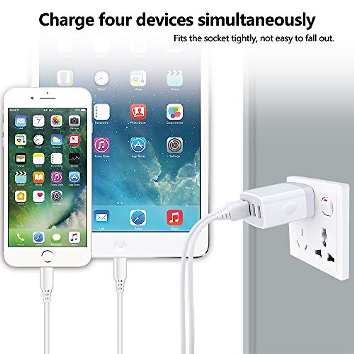 iPhone 12 Charger Box Fast Charging 4.8A Multi Port USB Charger Wall Plug Power Adapter Charging Block Cube Brick Compatible iPhone 14/SE/13/12/11 Pro Max, Samsung Galaxy S22 S21 Ultra S20 S10 Note 20