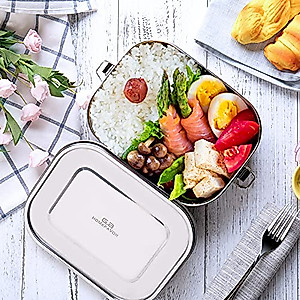 Stainless Steel Lunch Box-1200ML Metal Leak Proof Bento Container for Sandwich Storage, Meal, Rice, Snack-Perfect Sized for Kids, Adults, Men, Women, Boys-2 Compartments-Removable Divider