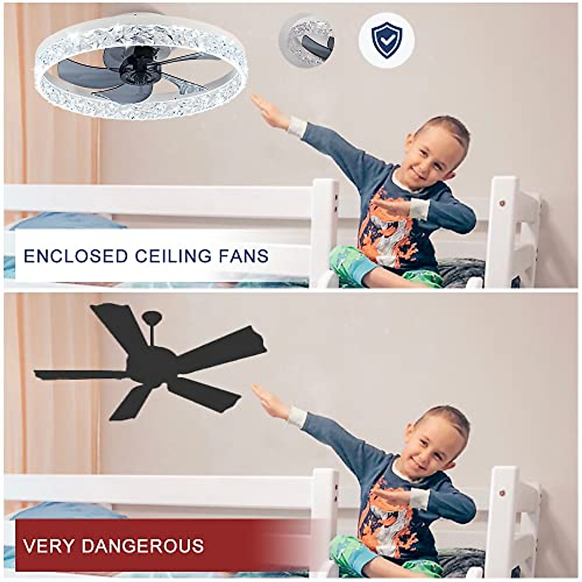 EKXIIO Ceiling Fan with Lights, Low Profile Ceiling Fan with Light and Remote, 20" Modern Small Ceiling Fan with 3 Colors Dimmable LED 5 Blades, Enclosed Flush Mount Fans for Indoor Kids Bedroom