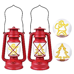 Christmas Vintage Lantern LED Outdoor Hanging Lantern Lights with Christmas Tree & Santa Claus LED Lantern Hanging Christmas Battery Powered Camping Retro Lanterns 2 Pack Gift