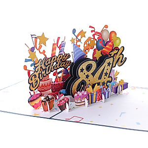 iGifts And Cards Happy 84th Blue Birthday 3D Pop Up Greeting Card – Awesome 84 Birthday Card For Man, Woman, Happy Eighty Four Birthday Gift For Dad, Mom, Husband, Wife Present, 5" X 7"