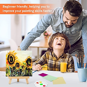 20 Pack Mini Canvases, Small Stretched Painting Canvas with Mini Easel,4x4 in Art Canvases Painting Kit with 10 Brushes & 5 Paint Tray for Kids Teenagers Acrylic Pouring Oil Water Color Gift……