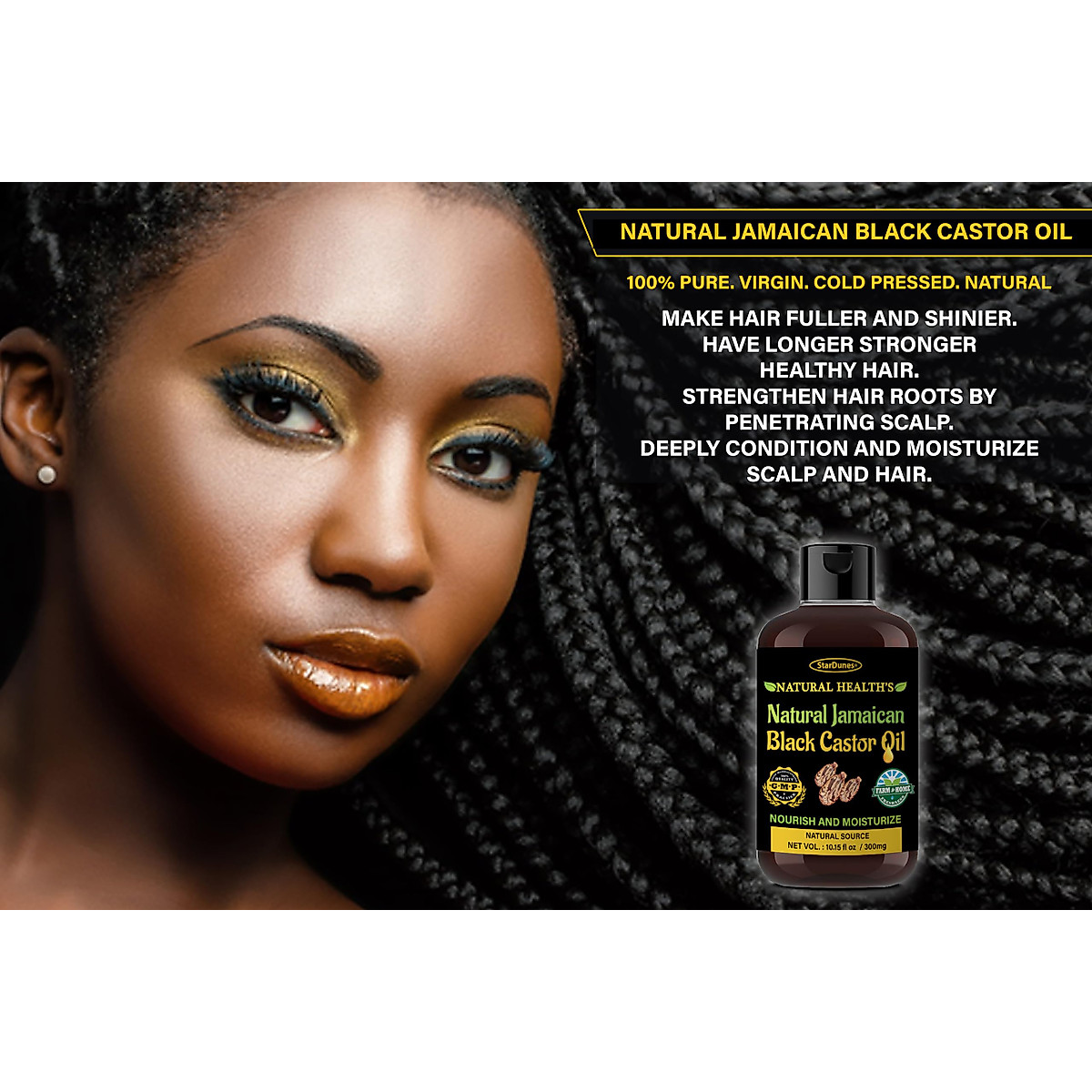 Jamaican Black Castor Oil (10.15 fl oz) - 100% Pure for Hair, Eyelash & Eyebrow Growth, Hair Loss Prevention Serum