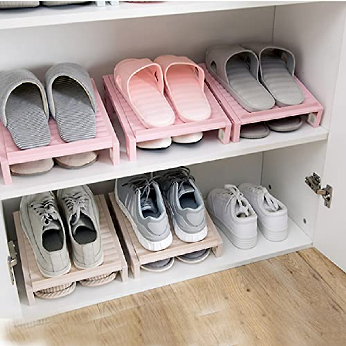 Alipis Sandals Kids Shop Shoes Double-Layer Sneakers Organizer High for Low Bracket Liftable Plastic Footwear Saving Pink+Blue+Beige Rack Shoe Simple Space-Saving Heel Organizing