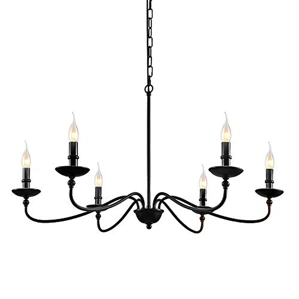 SEOL-Light 36" Dia Classic Candelabra Style Large Branch Iron Chandeliers Ceiling Hanging Pendant Light Fixture 6 Light 240W Black Painted Indoor