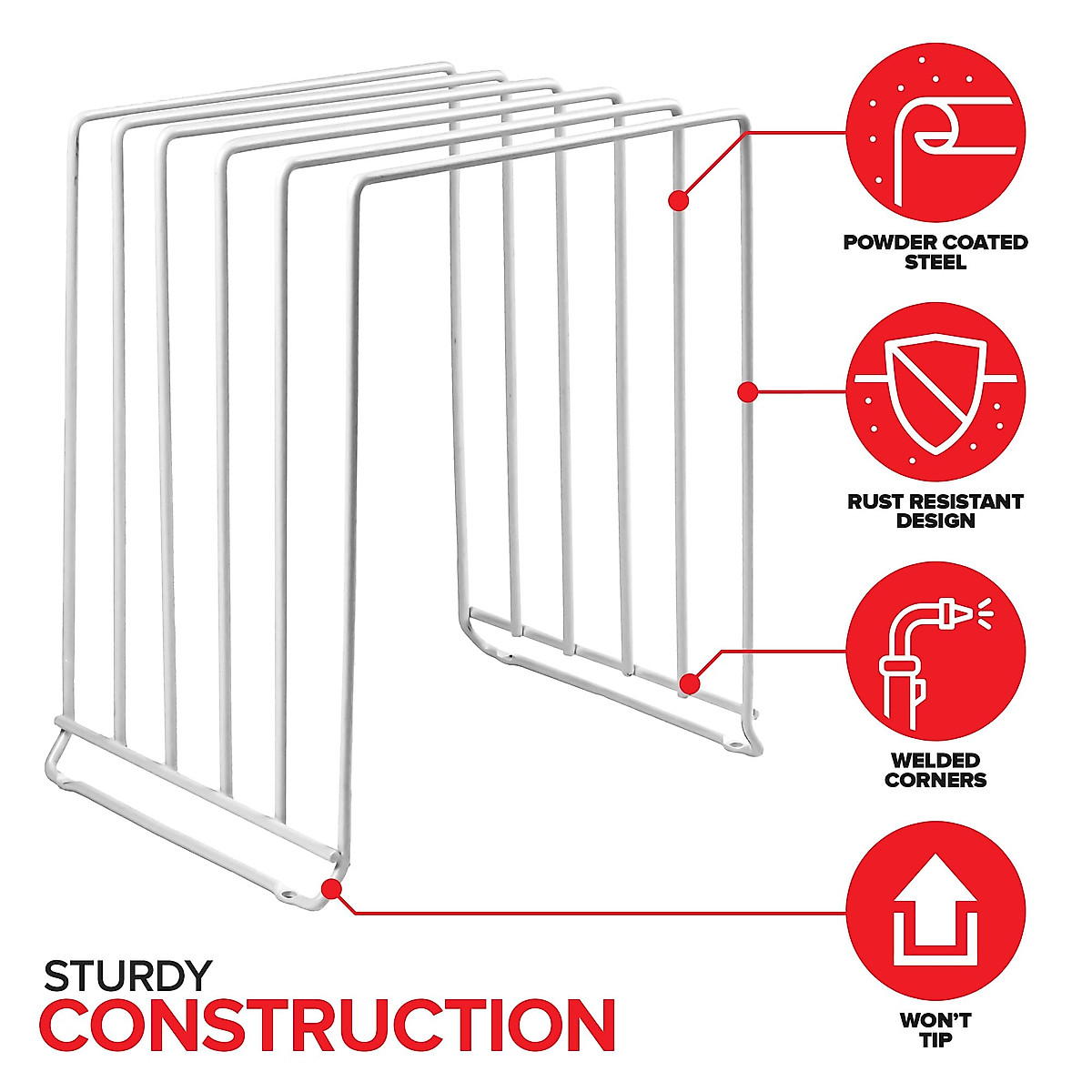 Stock Your Home White (2 Pack) Extra Tall Steel Baking Pan Organizer Rack for Cabinet Storage or Kitchen Counter, Cookie Baking Sheet Organizer with Dividers, Muffin Tin and Cutting Board Holder