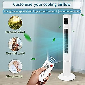 Kismile 36'' Tower Fan with Remote, Oscillating Quiet Cooling Fan, Bladeless Standing Fan with 3 Modes, Built-in Timer, LCD Display for Home/Office (White, 36 Inch) (47 inch, White)