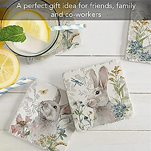 CounterArt Spring Meadow Bunnies Multi-Image Absorbent Stone Tumbled Tile Coaster 4 Pack with Protective Cork Backing Manufactured in The USA