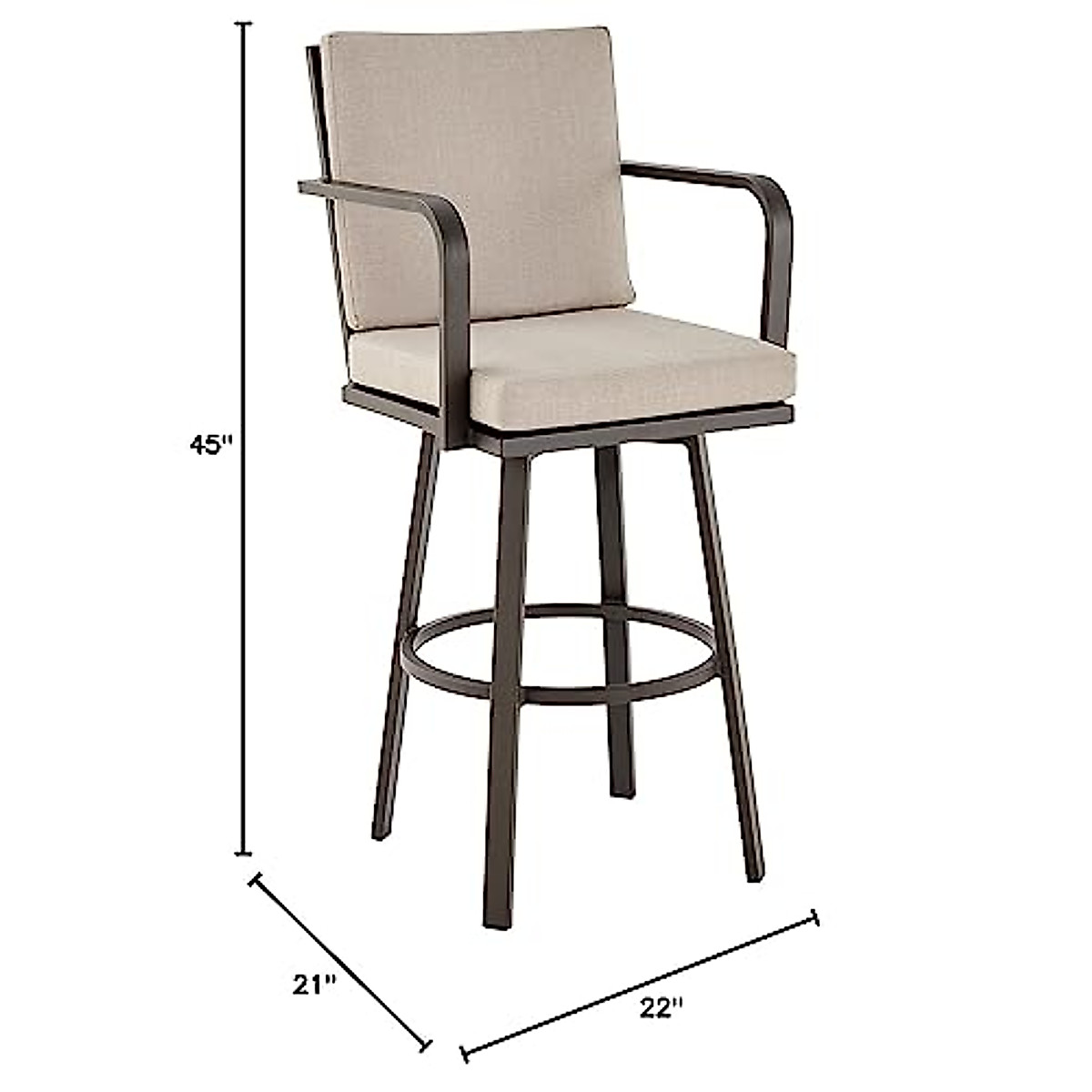 Don 30" Outdoor Patio Swivel Bar Stool in Brown Aluminum with Cushions