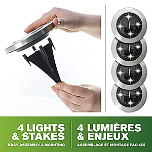 Bell+Howell Disk Lights Solar Ground Lights -Wireless Auto On/Off Solar Pathway Garden Outdoor Lighting with 4 LED Bulbs for Lawn, Patio, Garden, Yard, Pathways Waterproof, 4 Packs, As Seen On TV