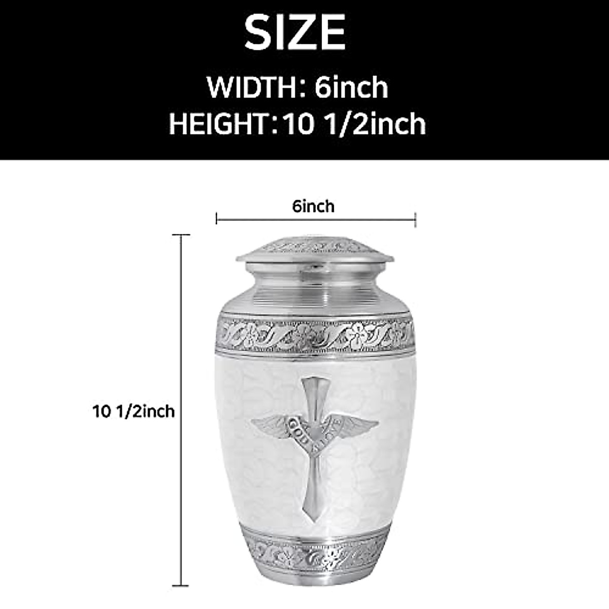 LETUSTO Cremation Urn for Human Ashes for Adults, Funeral Burial Handcrafted Decorative Urns with Velvet Bag for Easy Preservation and Portability [Cross-White]