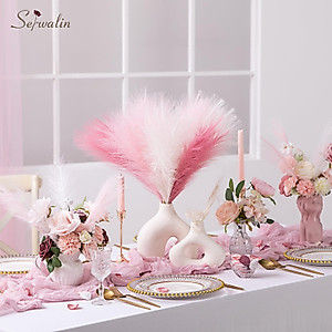 Serwalin Pampas Grass Pink 17.7 Inch 6pcs, Artificial Pampas Grass Faux Pink Pompas Grass Decor, Short Pompous Grass Blush Room Decoration, Wedding Party Centerpieces Valentine Mothers Day