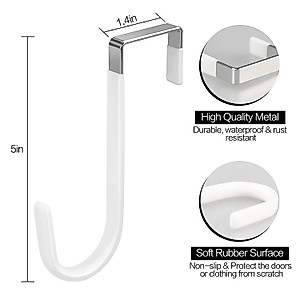 4/10/20 Pack Over The Door Hook, Door Hooks, White/Black Rubber Surface Prevent Scratche Door Hanger Hooks for Bathroom, Living Room, Kitchen, Hanging Clothes, Towels, Bags(4 Pack White)