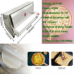 HQHAOTWU Commercial Pizza Dough Roller Sheeter, 19in Electric Pizza Dough Roller, 450W Stainless Steel Pastry Press Making Machine