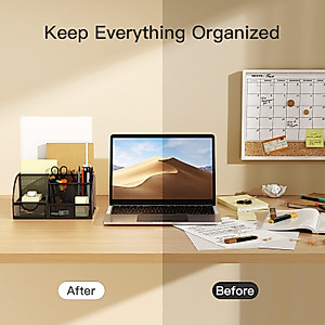 Pipishell Mesh Desk Organizer Multifunctional Desktop Organizer Office Supplies Holder with 6 Compartments and 1 Drawer for Home Office School Classroom