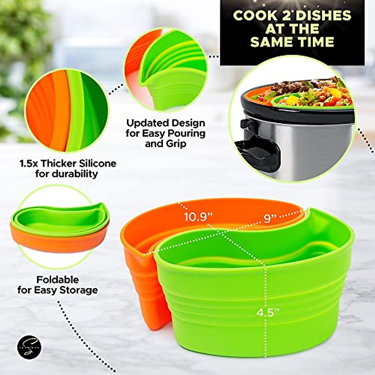 Swiriya 3 Pcs BUNDLE: Silicone Crock pot Liners + Slow Cooker Divider | Reusable Slow Cooker Liners | Leakproof & Easy Clean inserts for 7-8 Quart pots